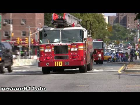 Ladder truck 110 + Engine 207 + Battalion 31 FDNY - YouTube