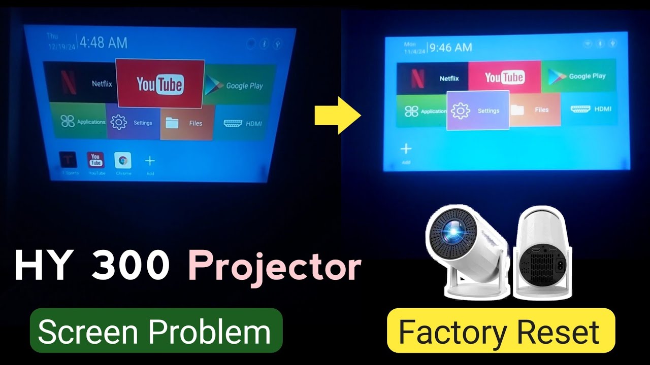 HY 300 projector screen problem How to factory reset projector keystone not working solution ...
