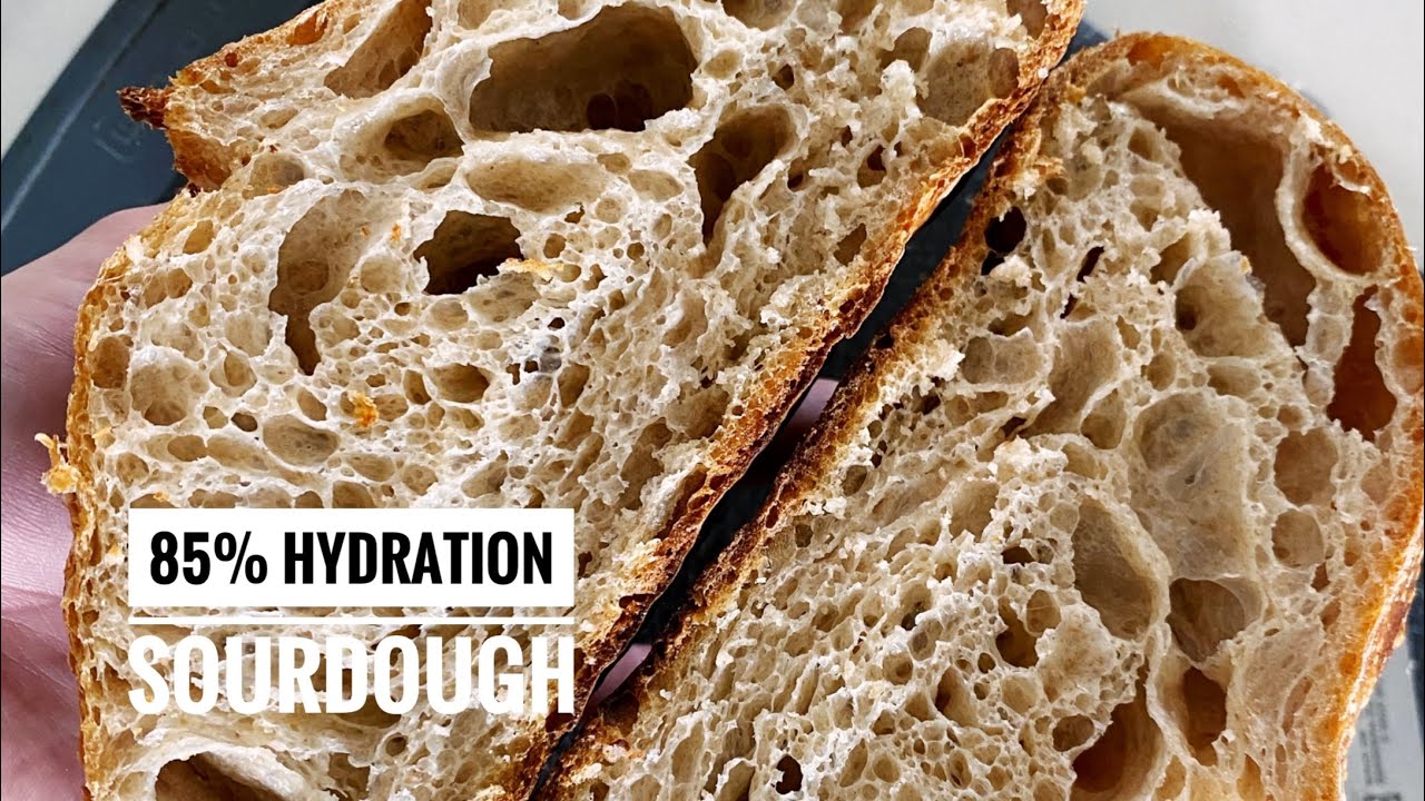 High hydration (85%), open crumb sourdough bread - YouTube