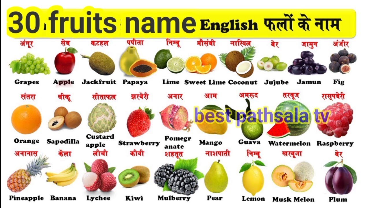 30 fruits name | फ्रुट नेम | fruit name with picture | falon ke naam |# ...
