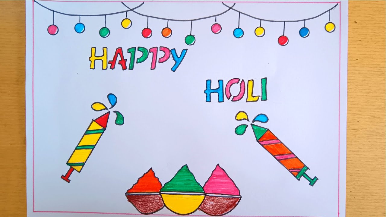Holi Drawing easy| Happy Holi drawing| Beautiful | Holi par drawing ...
