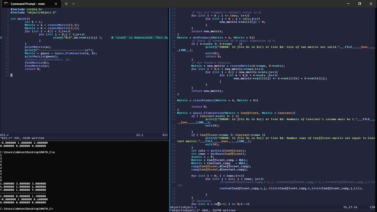 Make a basic C linear Algebra library for future work. - YouTube