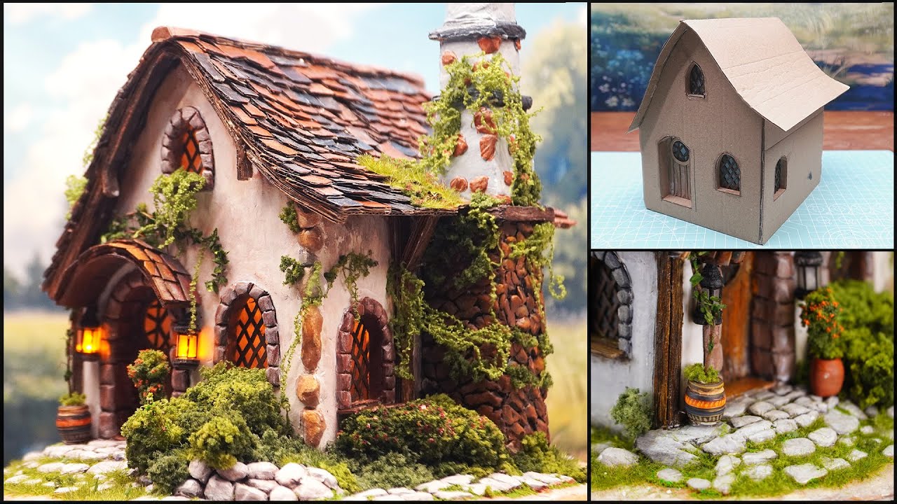 Miniature scene/making a small house out of cardboard/DIY - YouTube