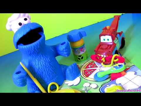 Play Doh Chef Cookie Monster Eats Pizza Lunch Box 123 Mold 'n Go Speedway Playdough Mater Cars Pixar
