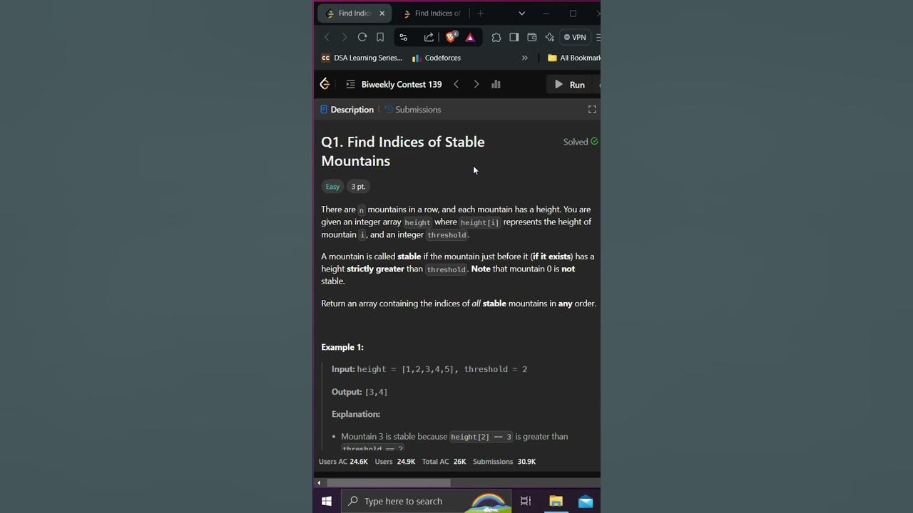 Q1. Find Indices of Stable Mountains | Biweekly Contest 139 | Leetcode ...