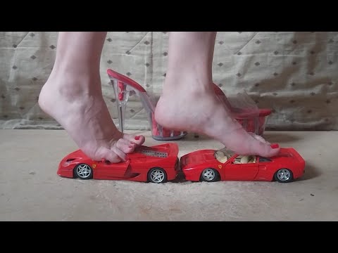 Giantess crush toy car - Barefoot/heels crush Ferrari F50 & GTO 1:18 (part 1/2)  #crushexperiment 