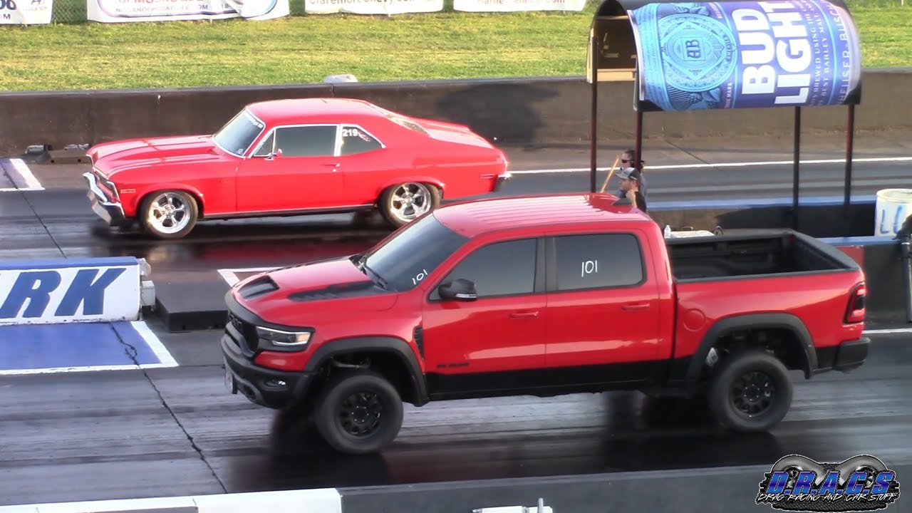 Dodge Ram TRX vs Chevy Nova Drag Race - YouTube