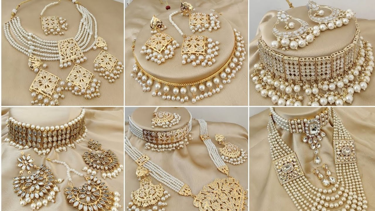 latest white and golden nikah jewelry set design | nikah bridal jewelry ...