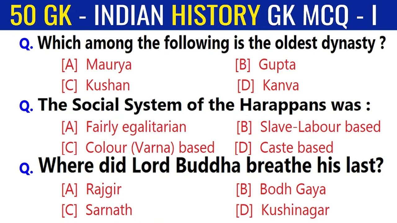 Indian history gk mcq questions and answer in English | Indian History ...
