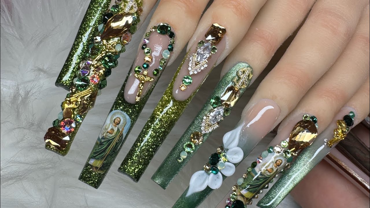 San Judas 💚 | Buchona Nail Tutorial | Acrylic Full set - YouTube