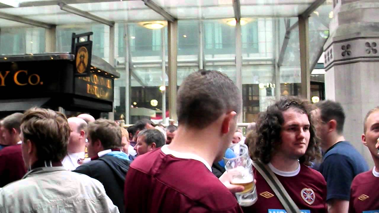 Spurs V Hearts fans outside Hamilton Bar - YouTube