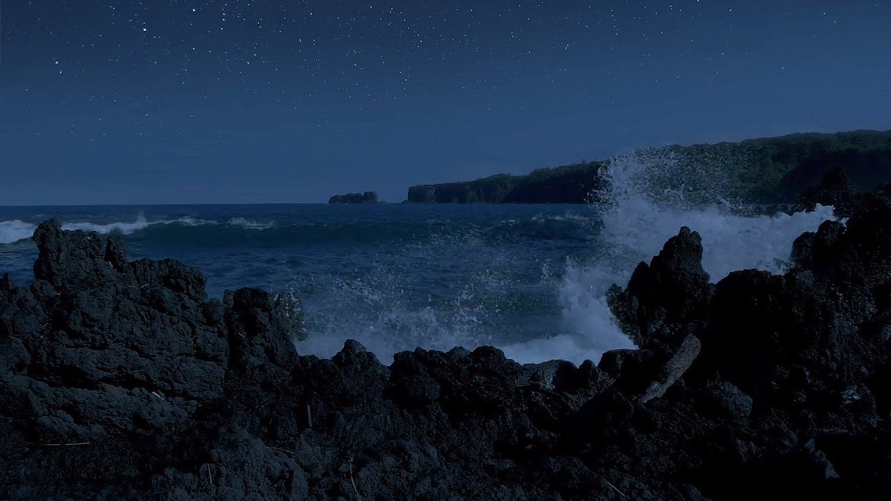 Night Beauty of the Pacific Ocean - 10 HOURS of Calming Ocean Waves ...