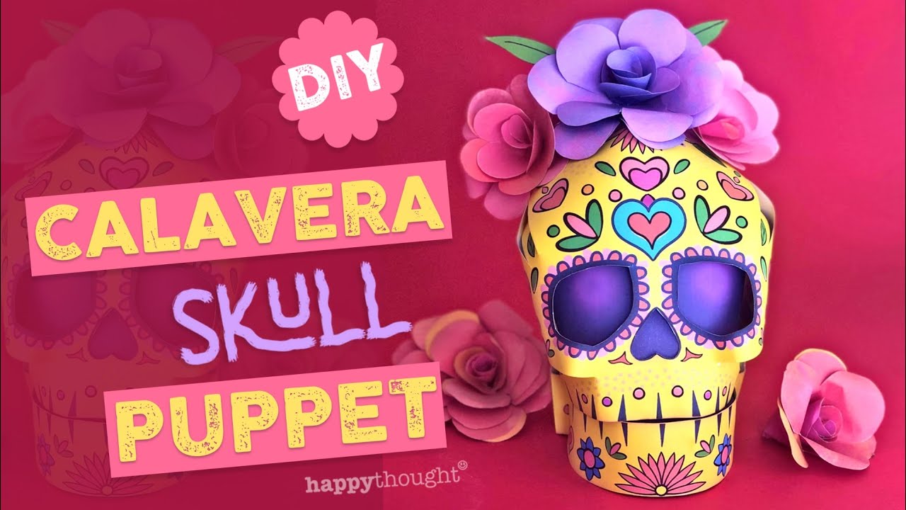 Calavera hand puppet with flowers video tutorial. Yellow 3D calavera ...