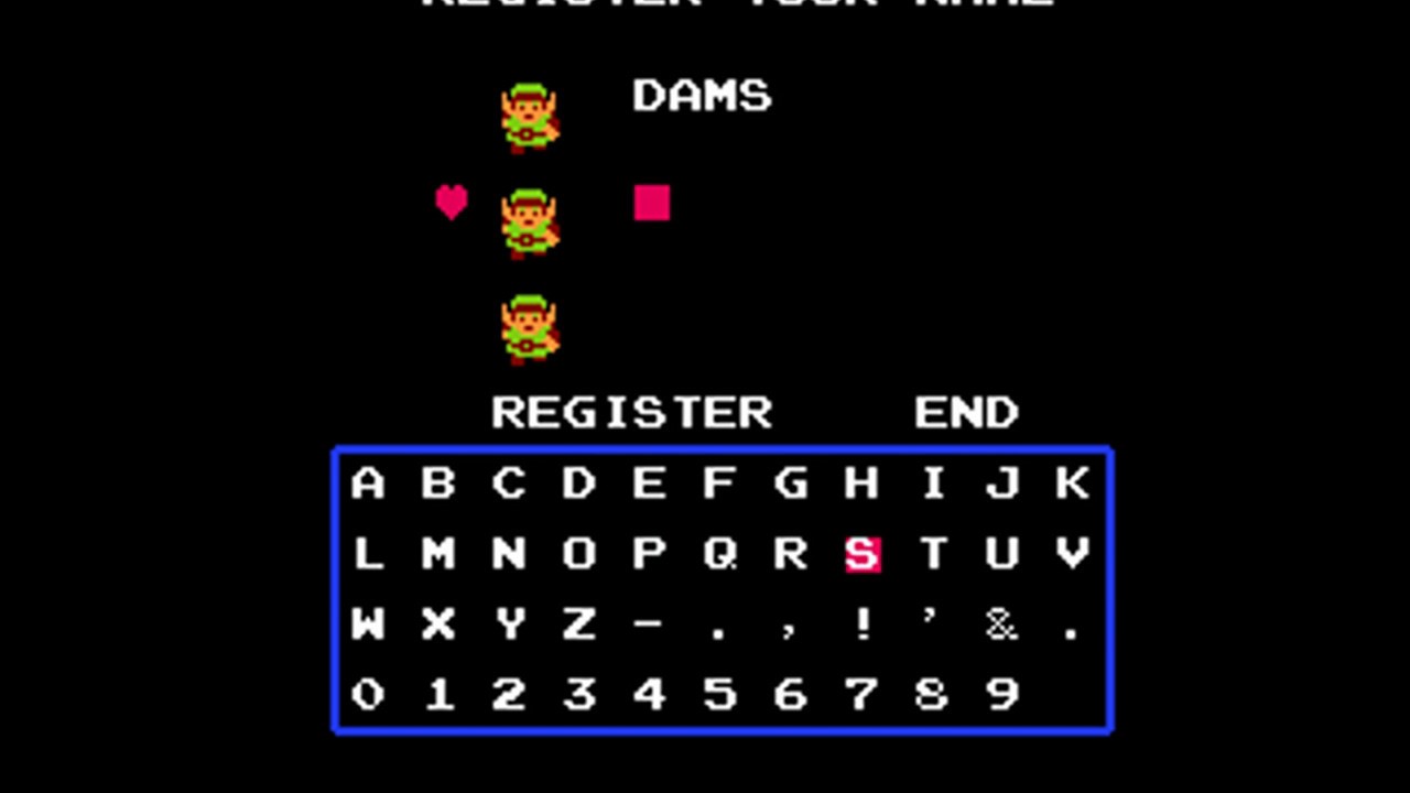 Menu personnage de The Legend Of Zelda (Zelda I) sur Nes - YouTube