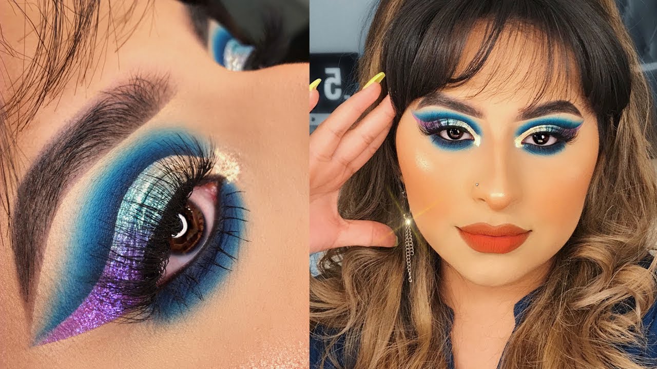 BLUE glitter cut crease tutorial 🦋 💜 - YouTube