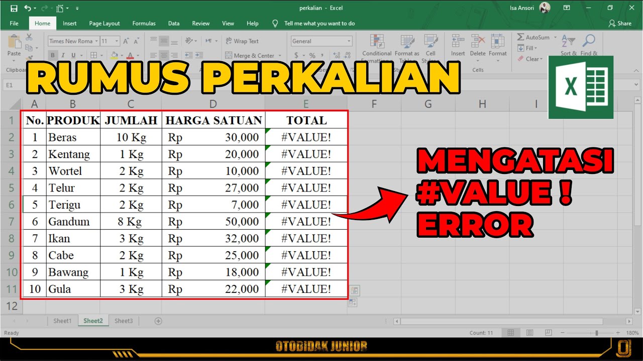 Tiga cara perkalian pada excel - YouTube