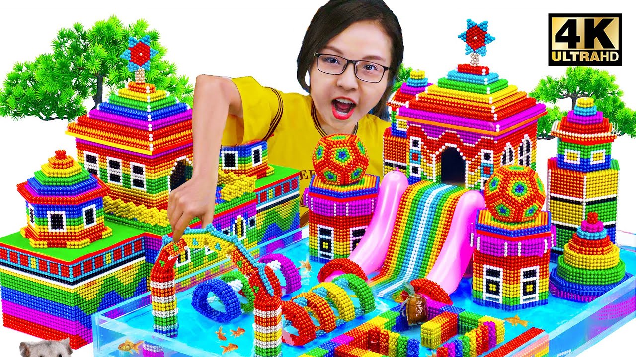 Build Underground Temple Tunnel and Water Slide Pool From Magnet World ...
