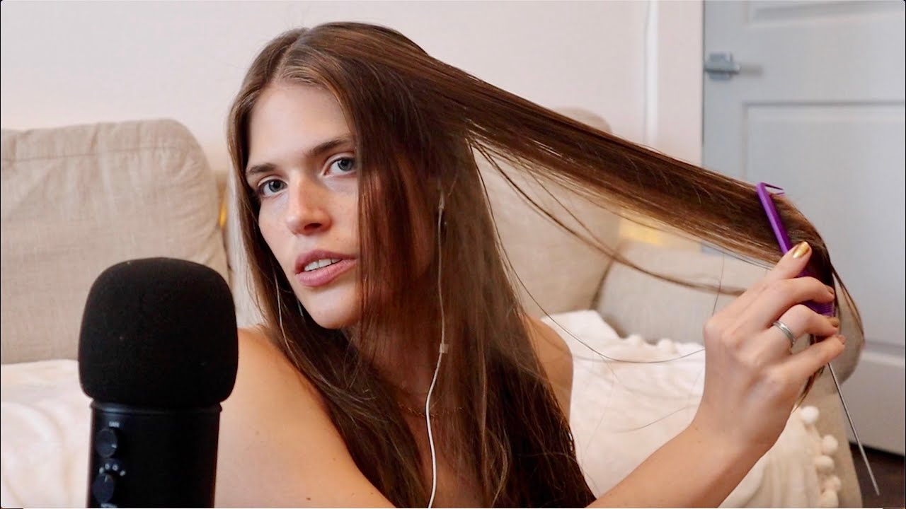 Asmr Brushing And Combing My Hair Chatty Whisper Wetdry Hair Sounds Youtube