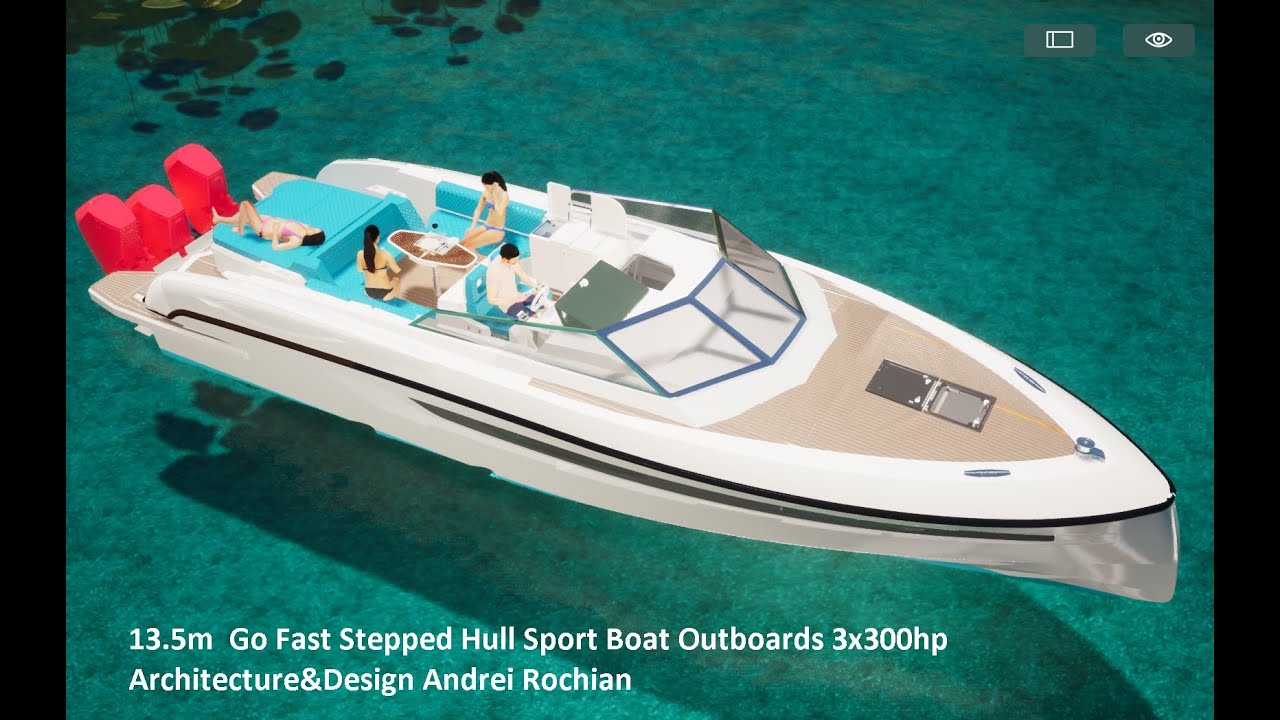 13.5m Go Fast Stepped Hull Sport Boat Outboards 3x300hp Architecture ...