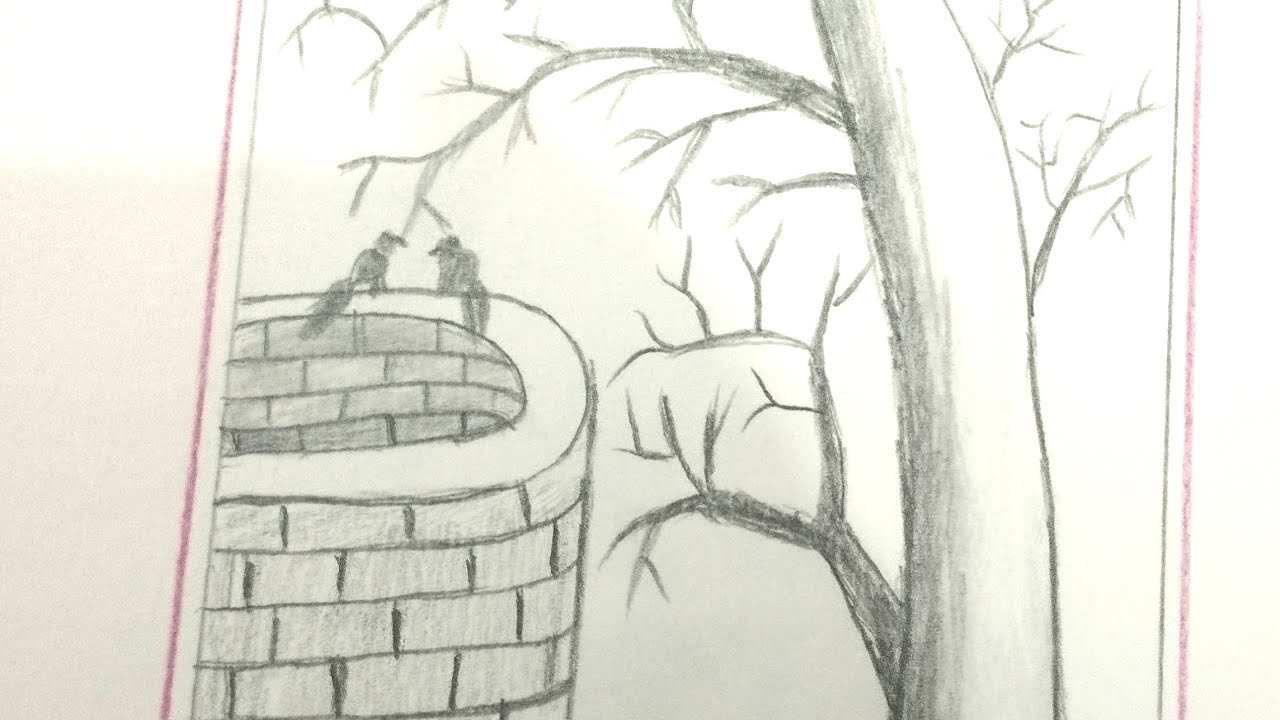 How to draw a well with tree || easy drawing || drawing for beginners ...