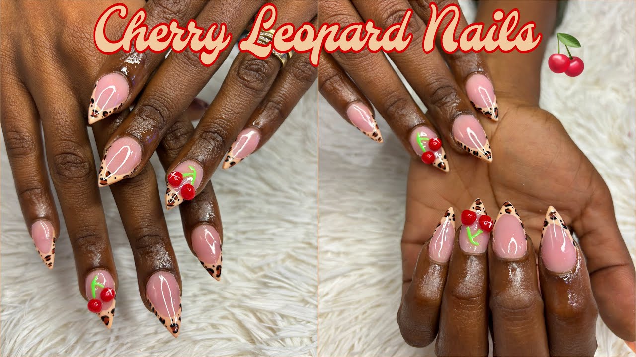 Watch Me Work | Cherry Leopard Stiletto Nails | 3D Cherry Design Nails ...