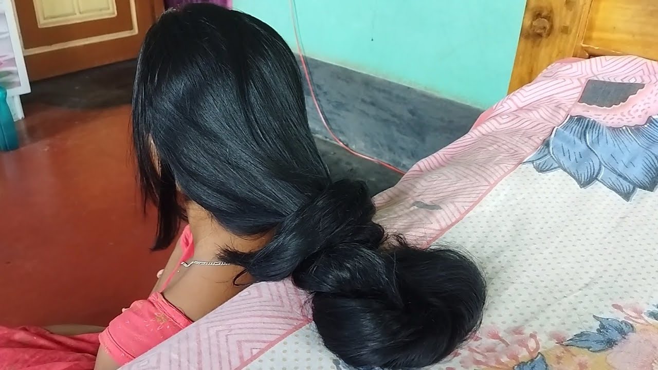 Beautiful Woman Gorgeous Shine Long Hair Bun Open And Silky Long Hair ...