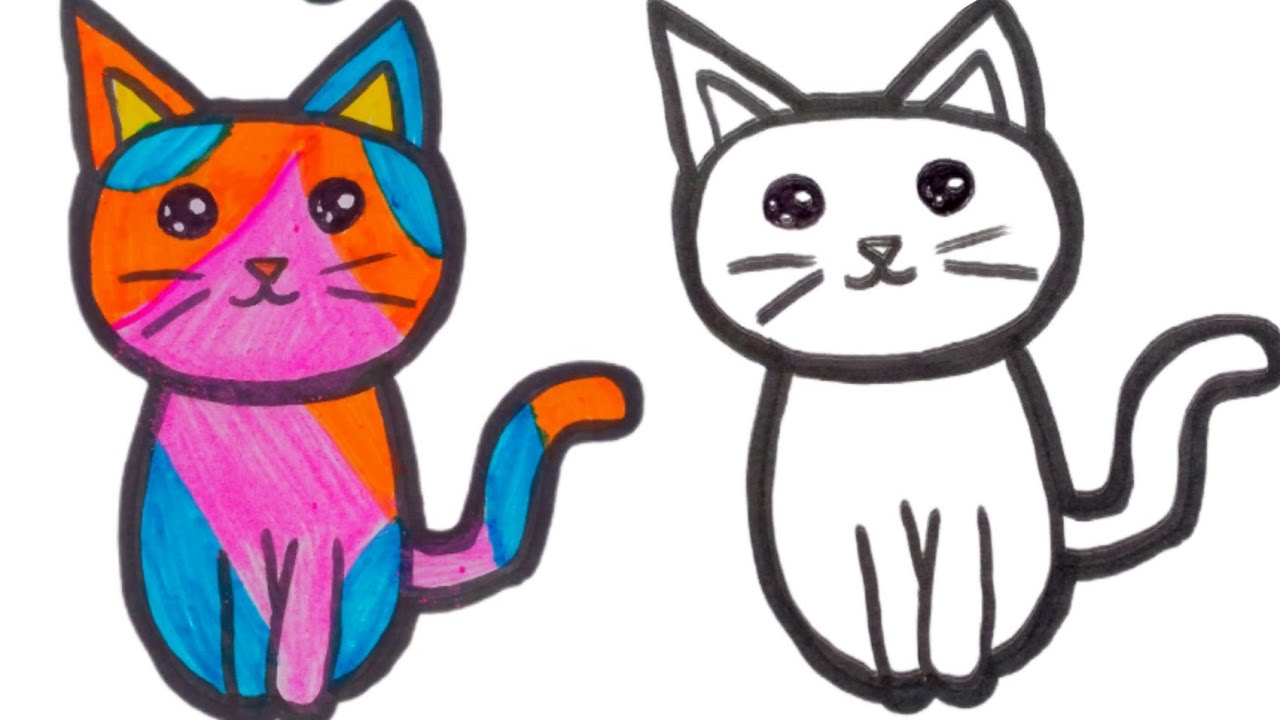 Cute Kitty Drawing, Painting and Coloring for Kids, Toddlers | Let's ...