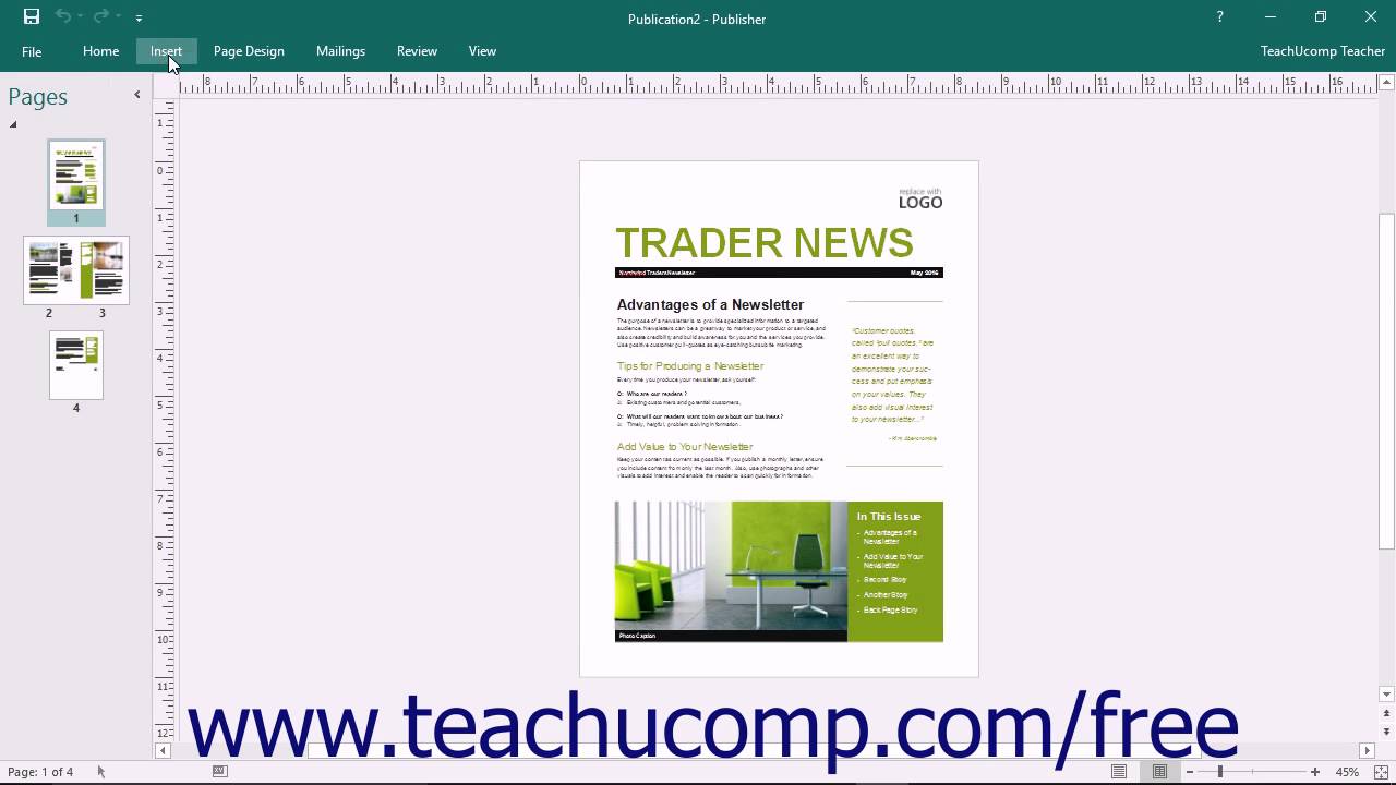 Publisher 2016 Tutorial The Ribbon Microsoft Training - YouTube