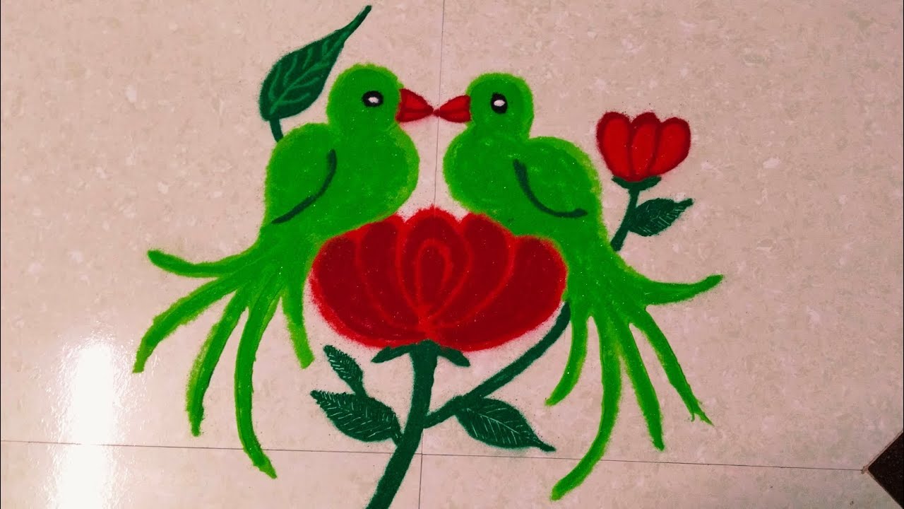 parrot rangoli 🦜 /@new design kolam - YouTube