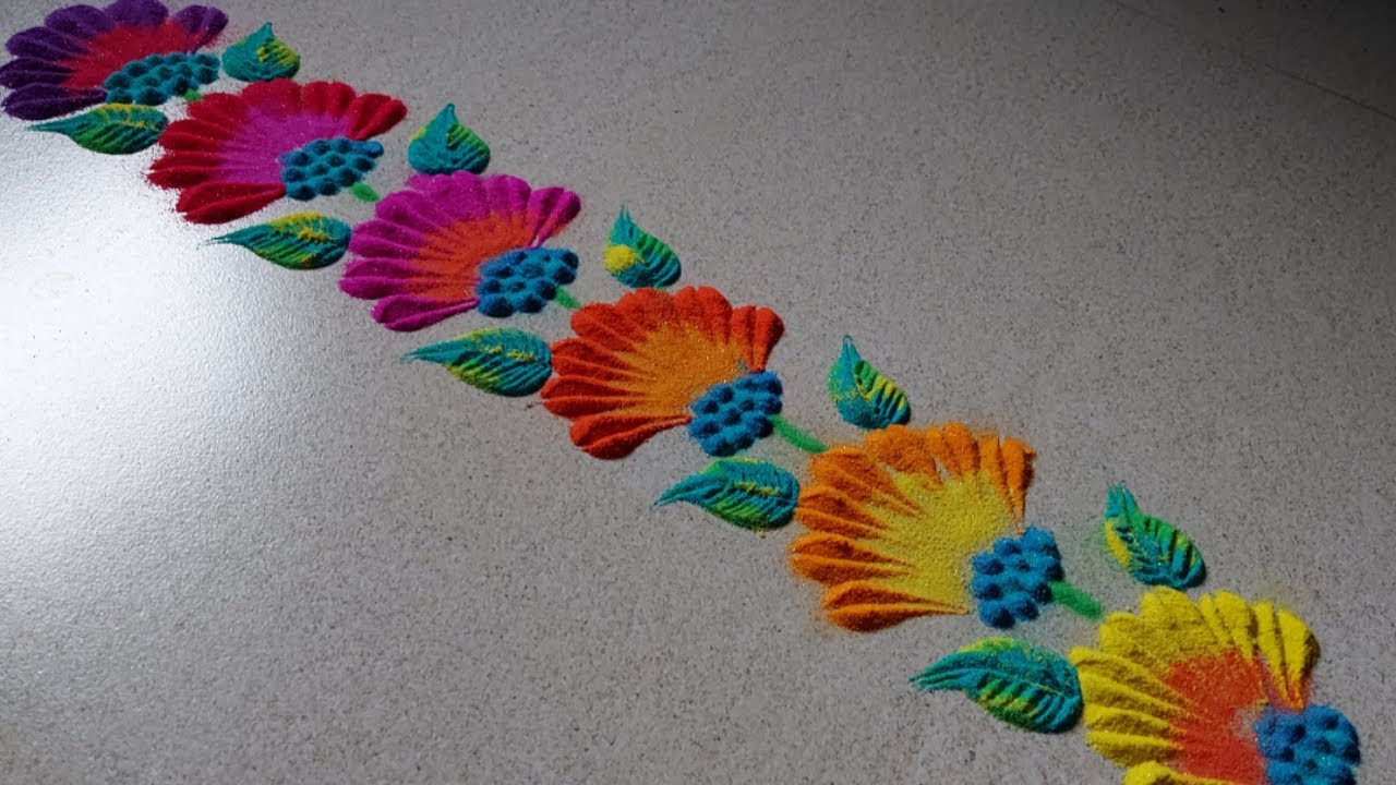 5 easy and attractive border rangoli designs | Toran rangoli | Side ...