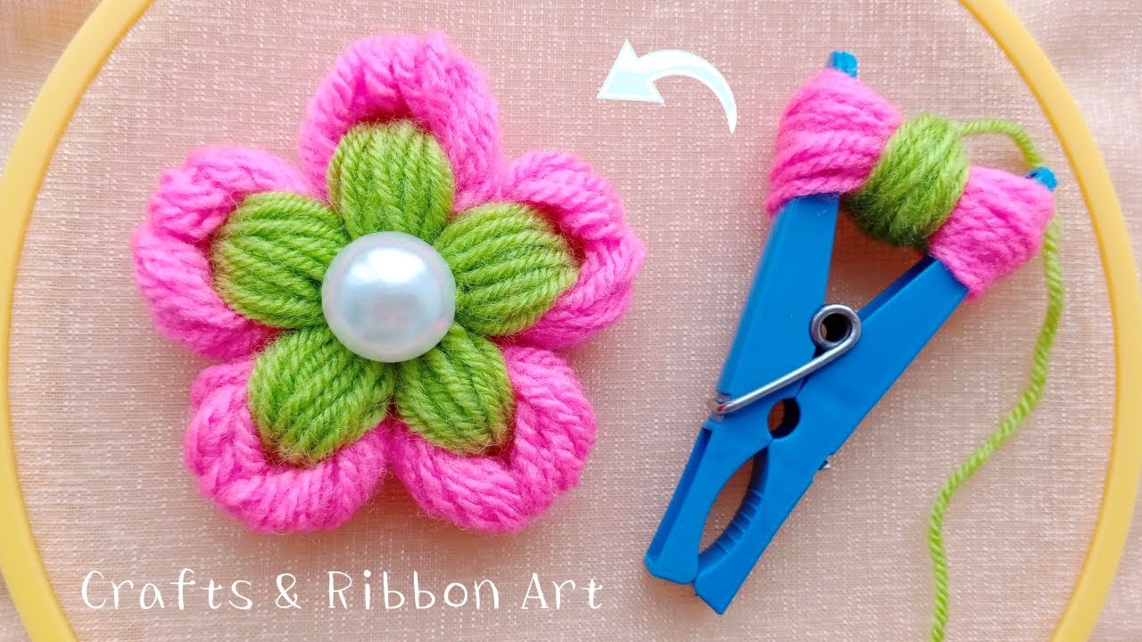 Super Easy Woolen Flower Making Ideas - DIY Flowers with Yarn - Hand ...
