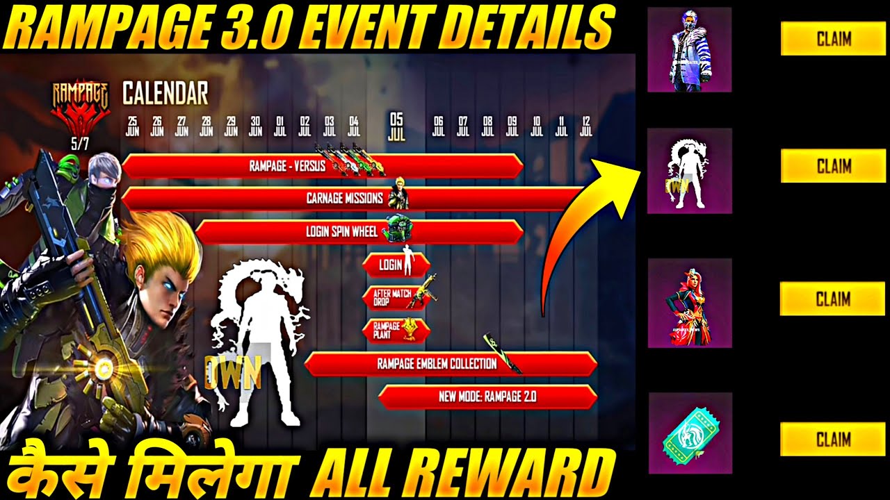 RAMPAGE 3.0 EVENT FULL DETAILS | FREE FIRE NEW EVENT | FF NEW EVENT ...