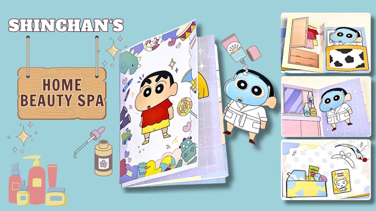 Shinchan enjoys skincare and makeup - Funny paper crafts and play - YouTube