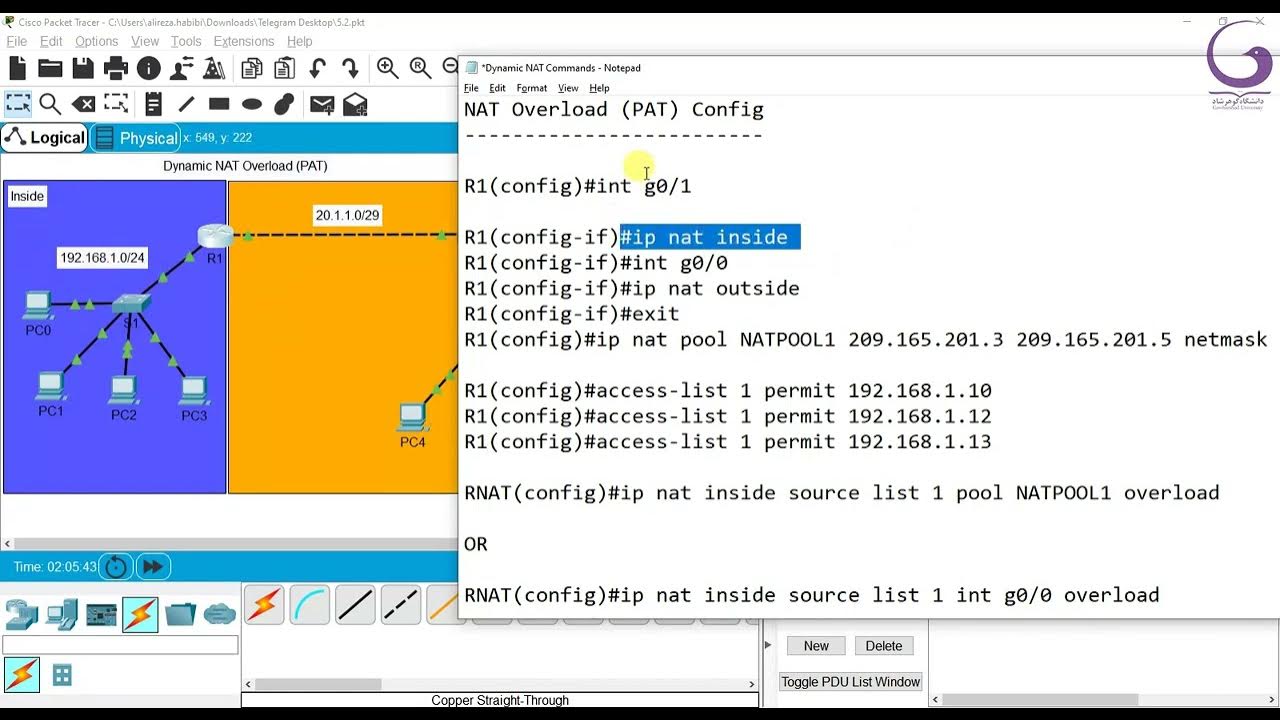 CCNA 4 Chapter 5 2 3 NAT Overload - PAT Configuration - YouTube