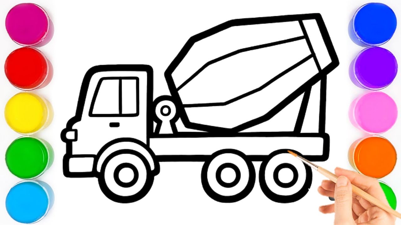 Mixer Truck Drawing, Painting & Coloring For Kids and Toddlers_ Child ...