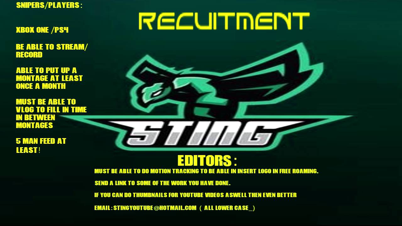 Sting games RECRUITMENT - YouTube