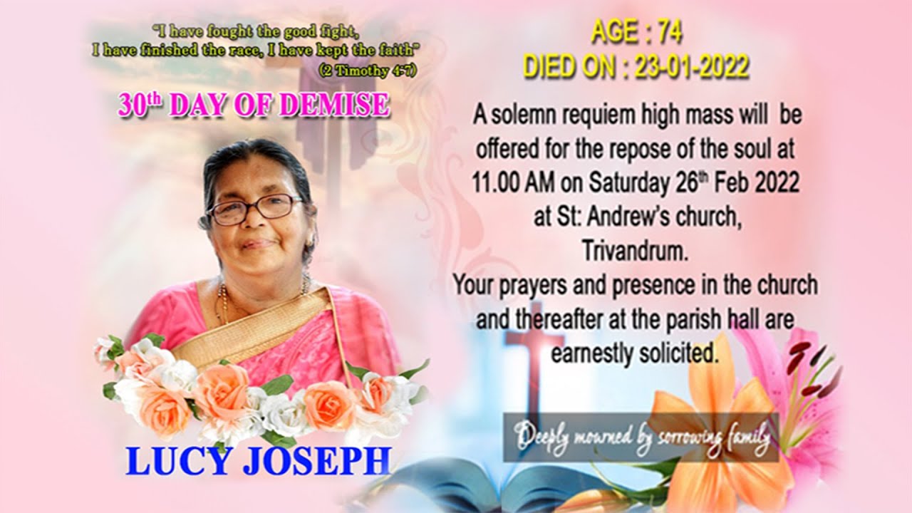 LUCY JOSEPH 30th Day of Demise - YouTube