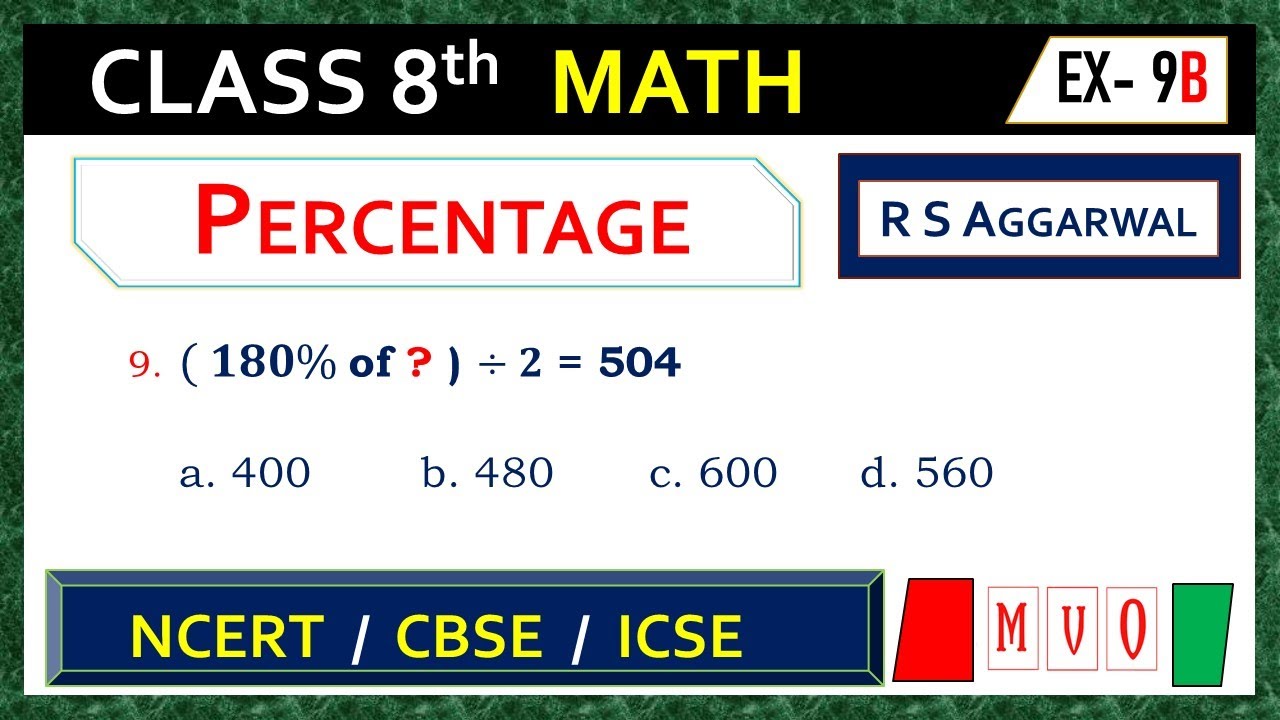 CLASS- 8 | Qus- 9 | Exercise- 9B | Percentage | Math Class 8 #mvo # ...