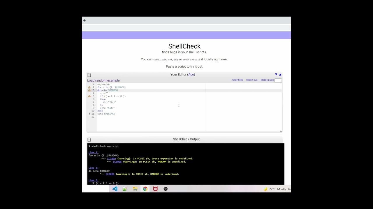Easy shellscript error checker via shellcheck - YouTube