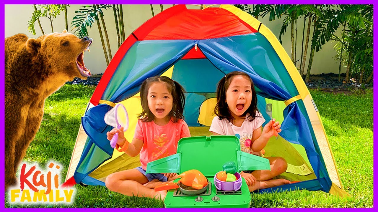 Emma and Kate Pretend Play Camping Family Fun Activities! - YouTube