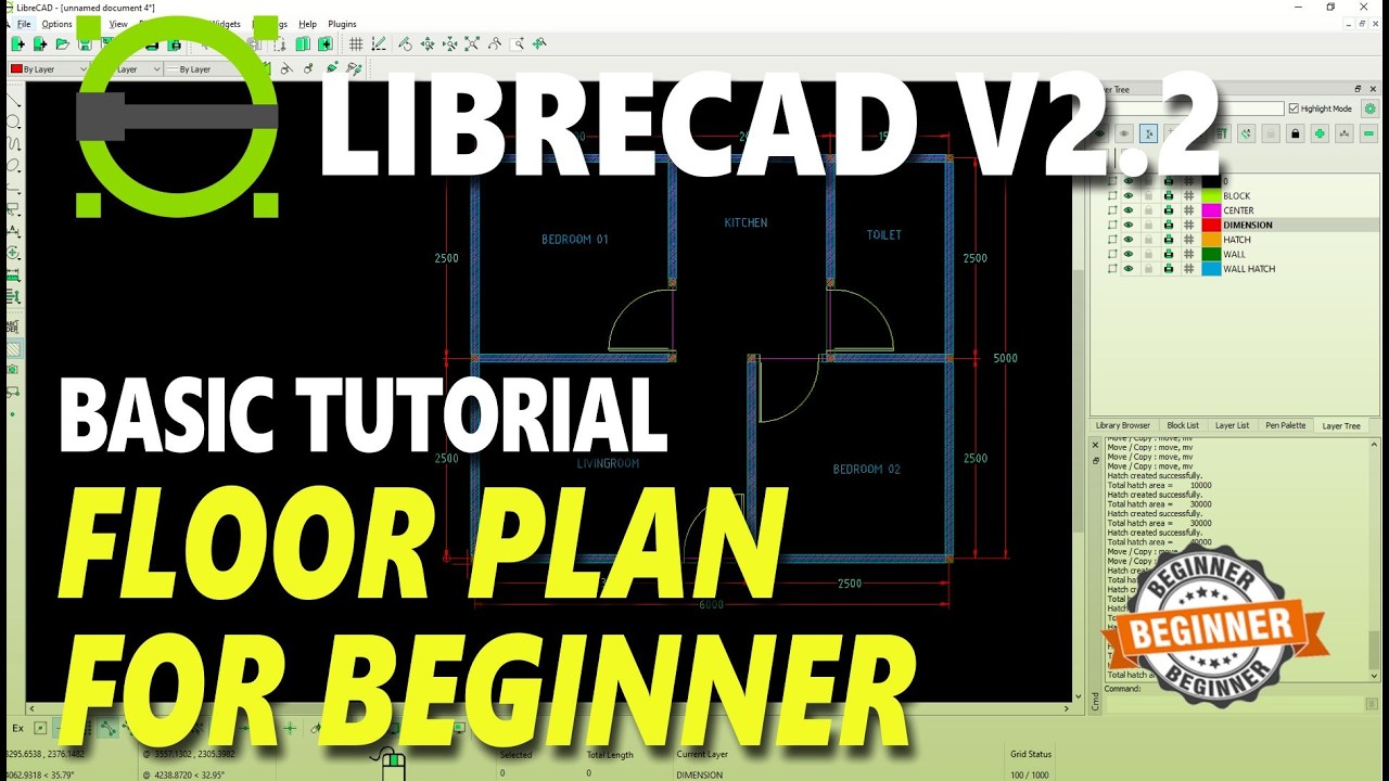 LibreCAD v2.2 Basic Floor Plan Tutorial For Beginner - YouTube