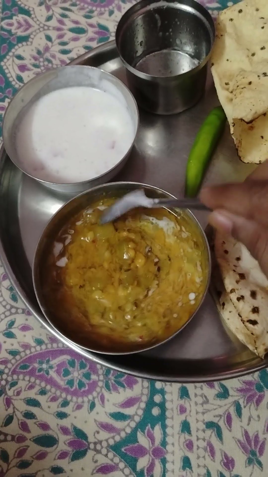 TODAY'S MENU chane ki dal, rayeta papad and roti. #food #foodblogger # ...