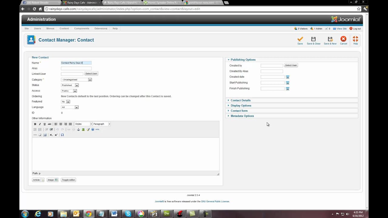 How To Create A Contact Form In Joomla 25 Youtube