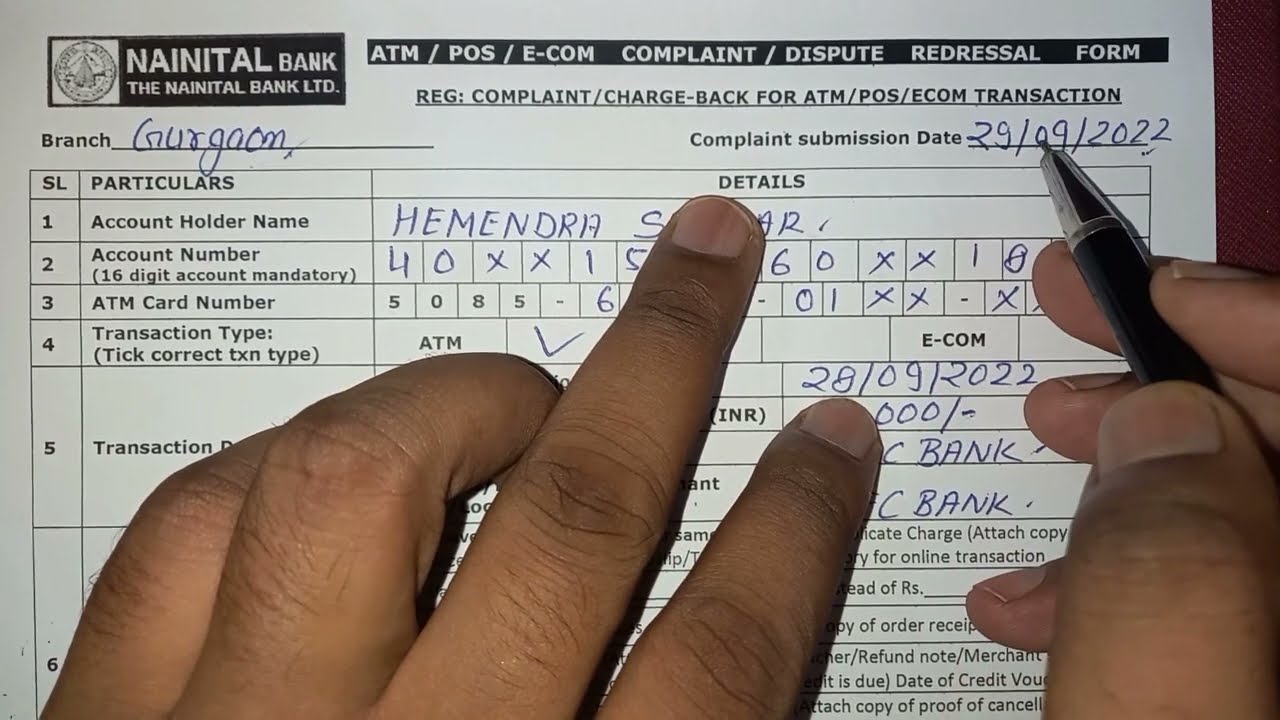 Nainital Bank ATM Dispute Form kaise bharen /ATM/POS/E-COM/ Charge back ...