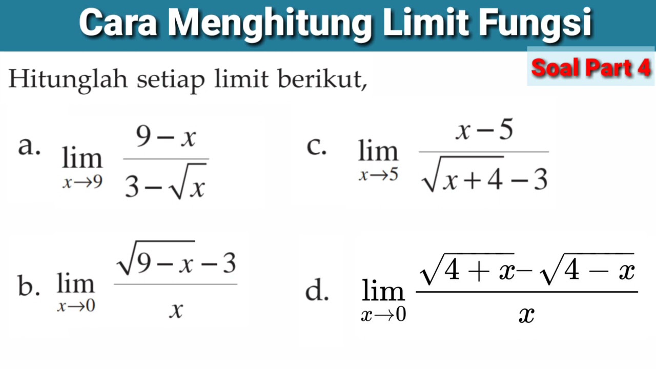 Cara Menghitung Limit Fungsi bentuk akar | Mengalikan Akar Sekawan ...