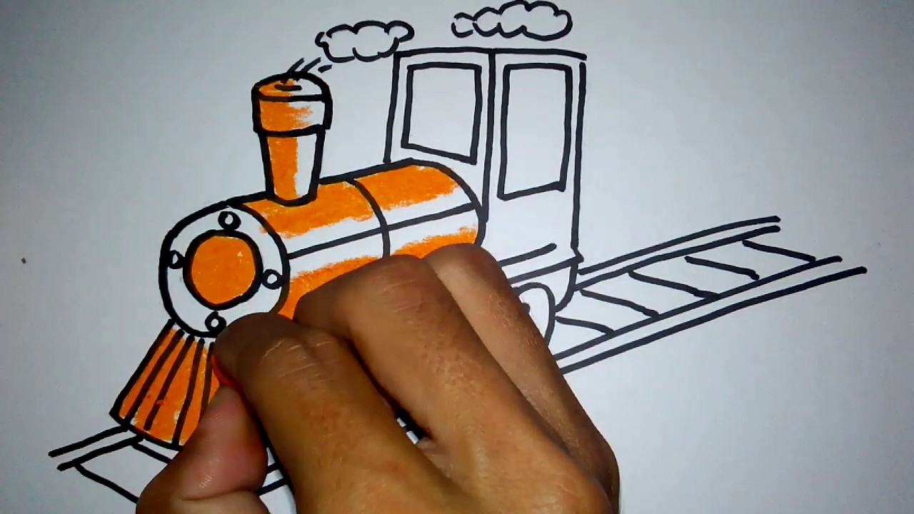 cara menggambar lokomotif kereta api untuk SD SMP - YouTube