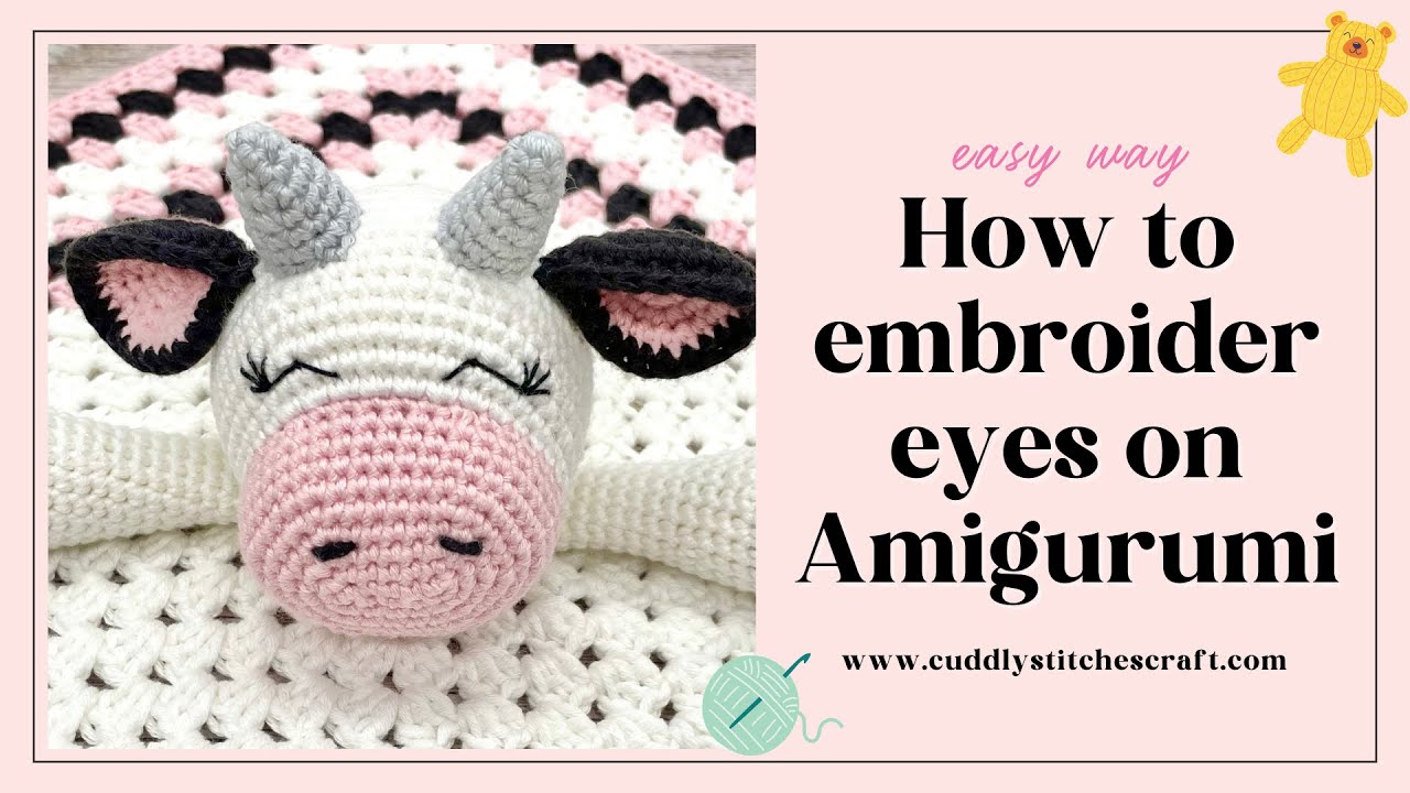 How to embroider eyes on Amigurumi crochet, Embroidering sleepy eyes on ...