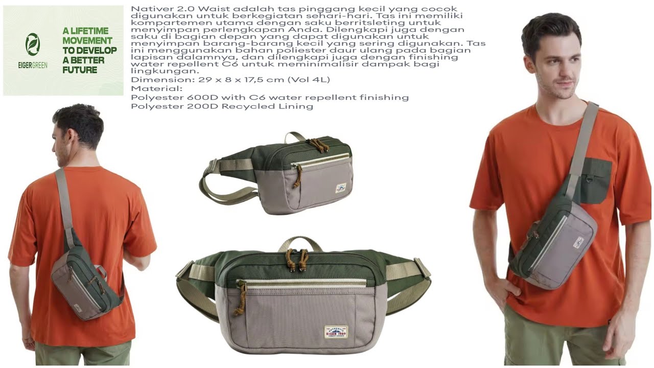 🟢 EIGER NATIVER 2.0 WAIST 4L BROWN 1989 | 910008754 || NEW VERSION TAS ...