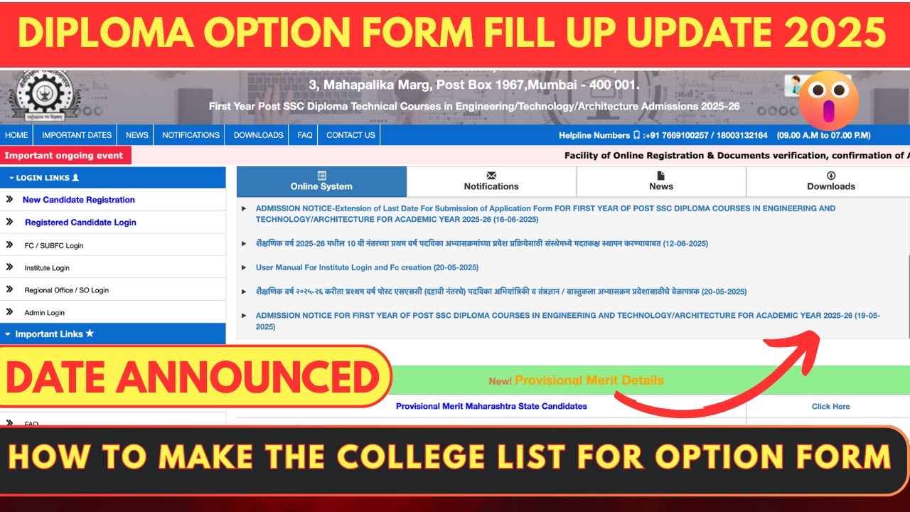 Diploma Admission Option Form Fill-Up Dates Announced! Diploma 2025 ...