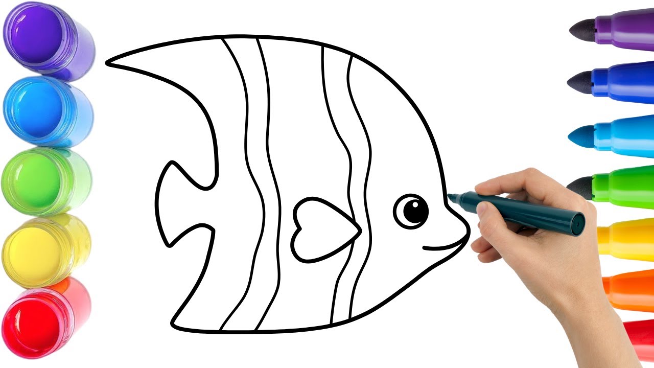 How To Draw cute Pomfret Drawing, Painting & Coloring For Kids and ...
